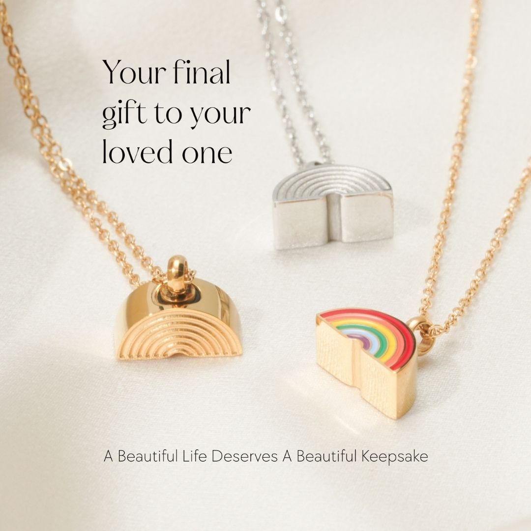 Rainbow Memorial Necklace for Human Ashes Rainbow with Engraving 20 Gold